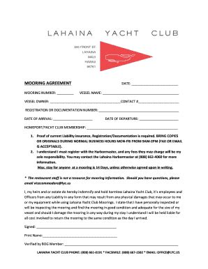 Fillable Online Lahainayachtclub MOORING AGREEMENT DATE