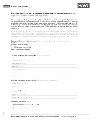 Fillable Online Antrag Auf Zulassung Zum Studium Fr Internationale