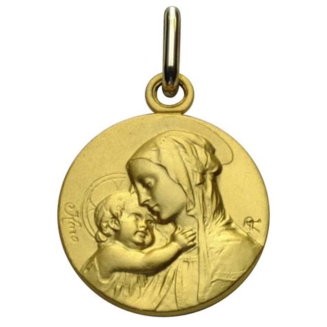 Médaille de baptême Vierge à l enfant en or jaune véritable 18 mm 3
