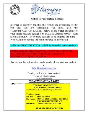 Fillable Online INVITATION TO BID AND NOTICE TO BIDDERS Town Of