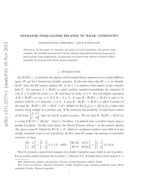 1211 cours arxiv 1211 [math] 10 nov 2012 operator inequalities related to weak 2 positivity