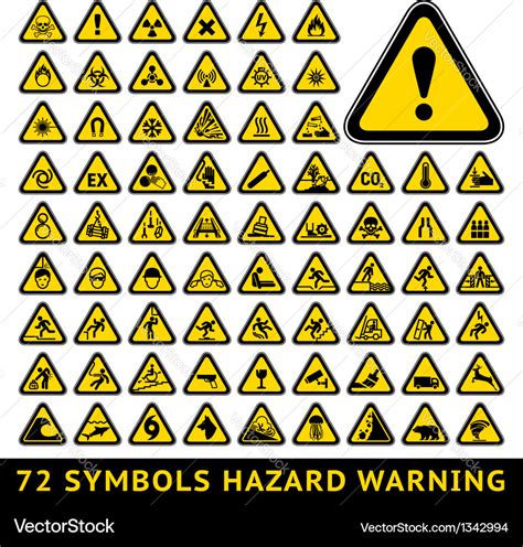 Triangular Warning Hazard Symbols Big Yellow Set Vector Image
