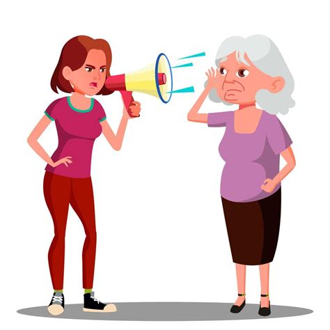 niña gritando al vector de anciana con discapacidad auditiva