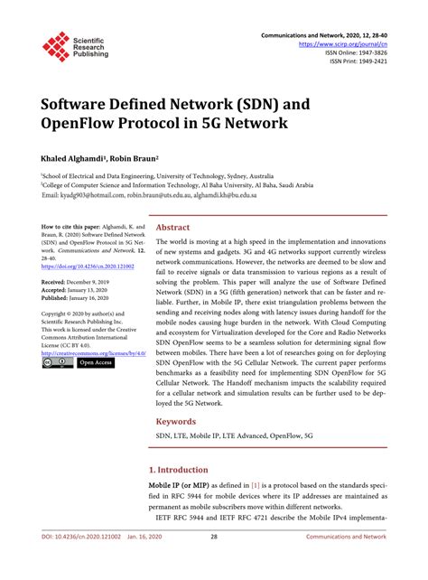 pdf software defined network sdn and openflow protocol in 5g network