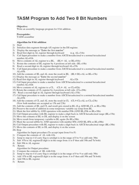 tasm program to add two 8 bit numbers pdf assembly language information age