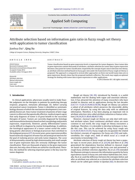pdf attribute selection based on information gain ratio in fuzzy rough set theory with