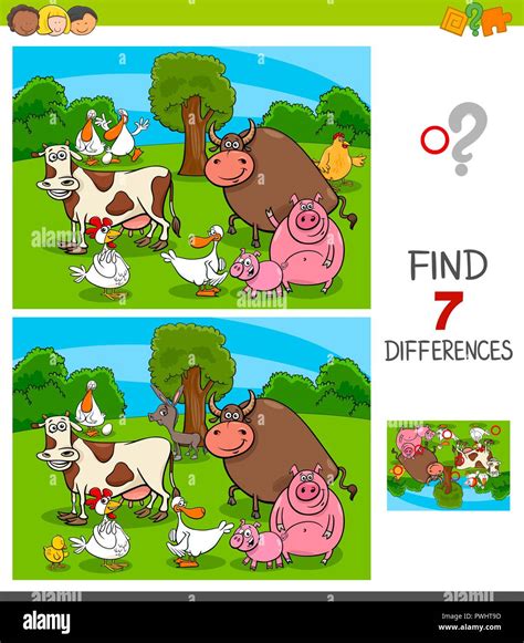 Ilustración de dibujos animados de encontrar siete diferencias entre