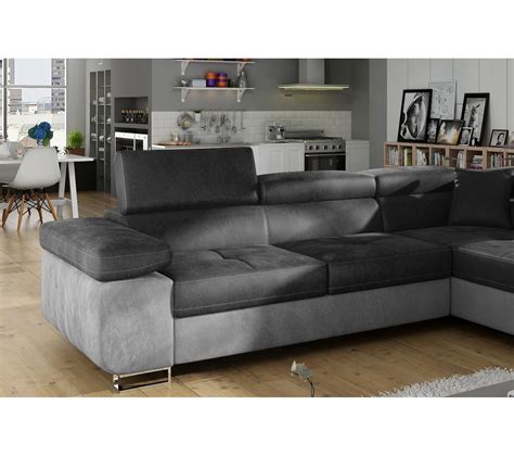 Canapé D angle Convertible En Velours 5 Places Coffre Annecy Gris