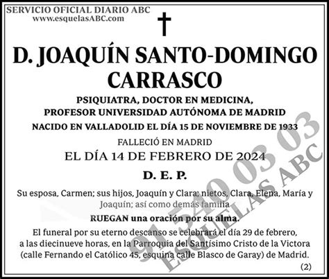 Joaquín Santo Domingo Carrasco ESQUELAS ABC