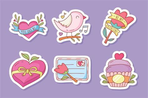 Conjunto De Etiquetas Engomadas Lindas Del Amor Del Vector Para El