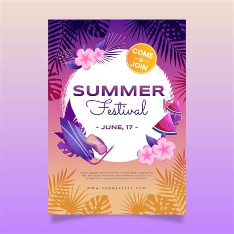 Plantilla de póster vertical degradado para festival de verano Vector