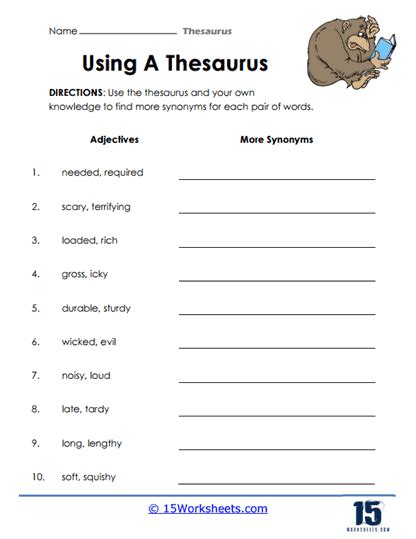 Education World Work Sheet Library Using A Thesaurus Education