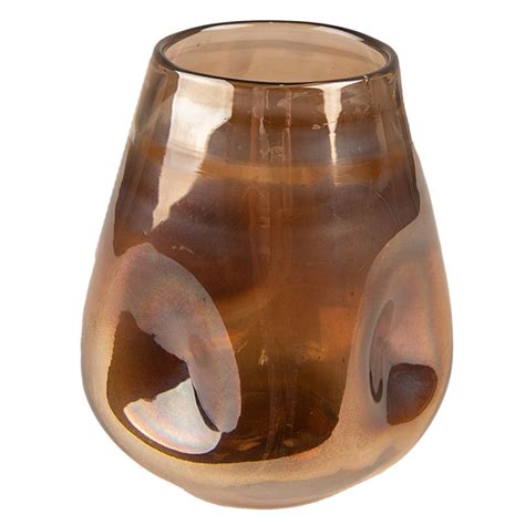 6GL4091CH Vaas Ø 10x12 cm Bruin Glas Glazen Vaas
