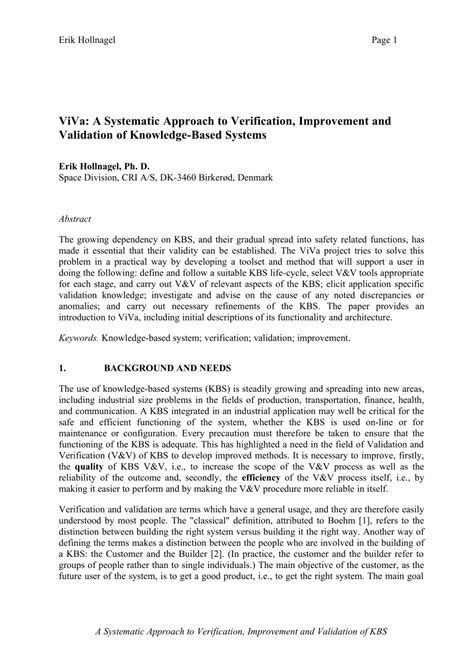 pdf viva a systematic approach to verification improvement and validation of knowledge based