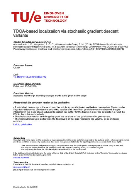 pdf tdoa based localization via stochastic gradient descent variants arie koppelaar