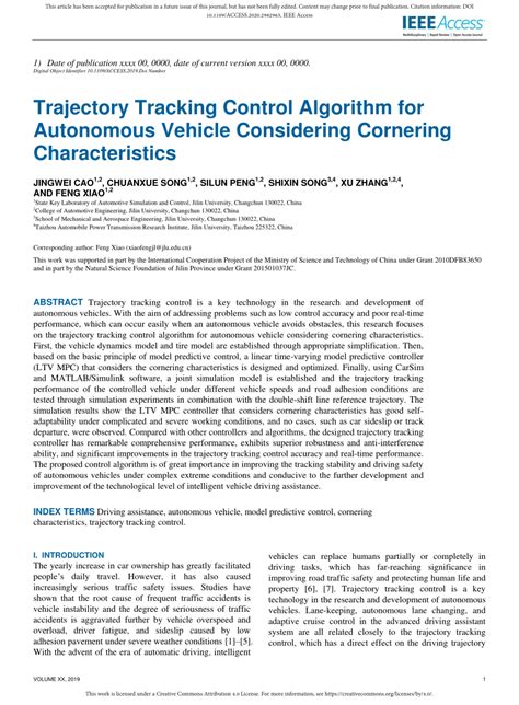 pdf trajectory tracking control algorithm for autonomous vehicle considering cornering