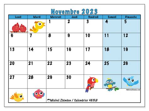 Calendrier Novembre 2023