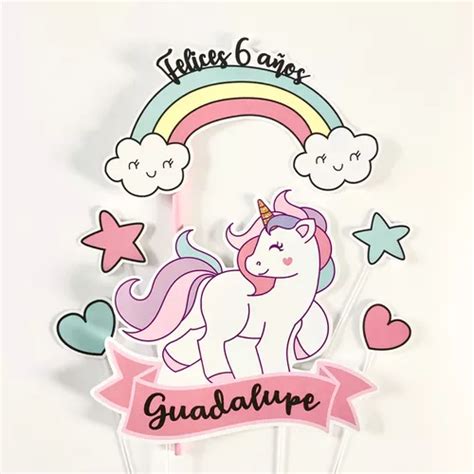 Cake Topper Personalizado Adorno Torta Unicornio