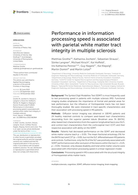 pdf performance in information processing speed is associated with parietal white matter tract