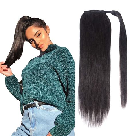 Amazon 14 Human Hair Ponytail Extensions 80g 1B Natural Black