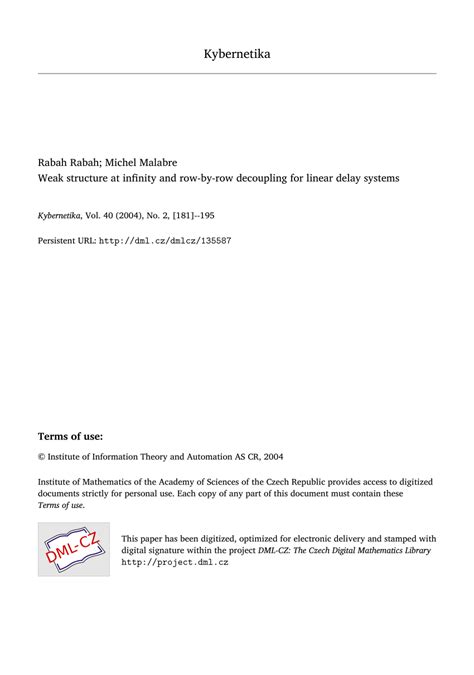 pdf weak structure at infinity and row by row decoupling for linear delay systems