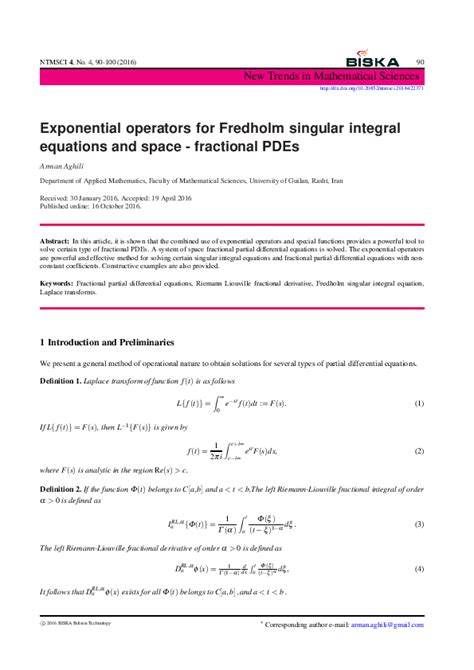 pdf exponential operators for fredholm singular integral equations and space fractional pdes