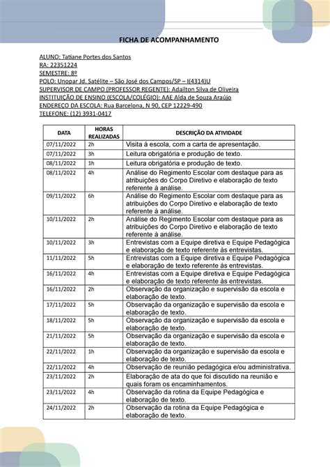 Ficha De Avaliação De Estágio Supervisionado Preenchida BRAINCP
