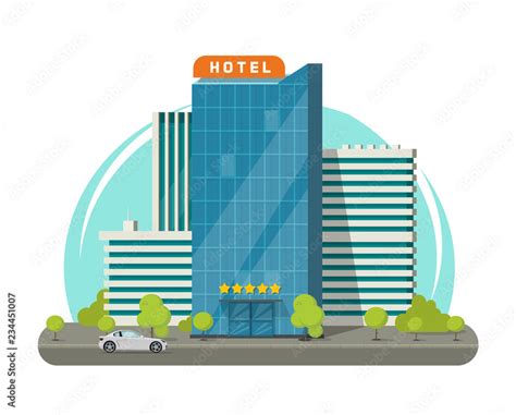 Hotel Building Tower Isolated On City Street Vector Illustration