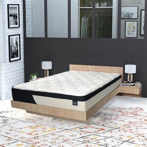 Lit COOL 140x190 cm 2 chevets sommier matelas CASSIE Chêne