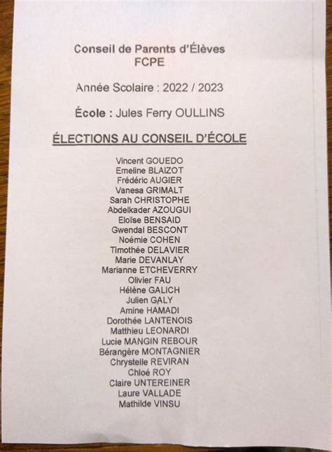 Elections des représentants des parents délèves 2022 2023 École