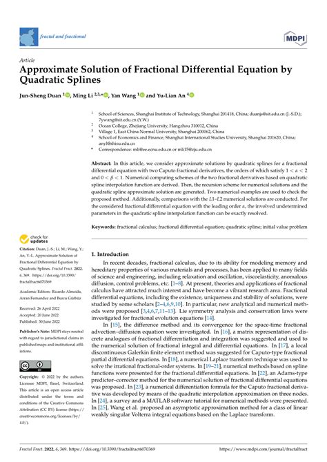 pdf approximate solution of fractional differential equation by quadratic splines