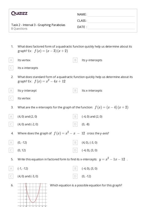 Graphing Parabolas Worksheets On Quizizz Free Printable