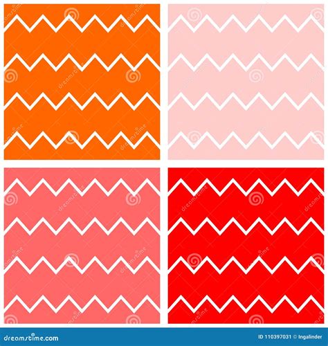 Tile Vector Pattern Set With White Zig Zag Chevron On Red Orange And