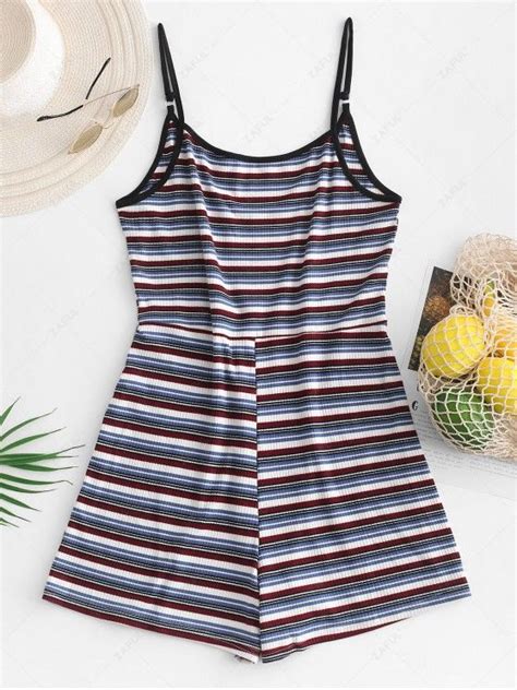 30 OFF 2020 Colorful Striped Knitted Cami Romper In MULTI A ZAFUL