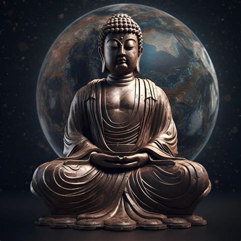 Premium AI Image Buddha Statue On The Background Of A Planet In