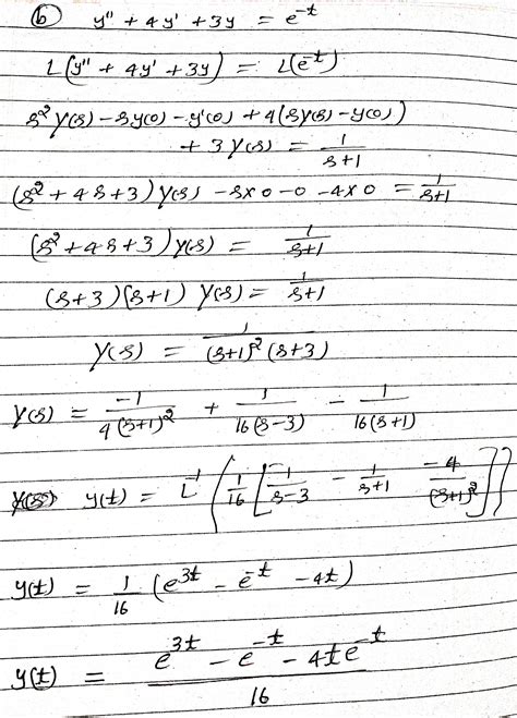 [solved] use laplace transform to solve the following odes a y 4y e course hero