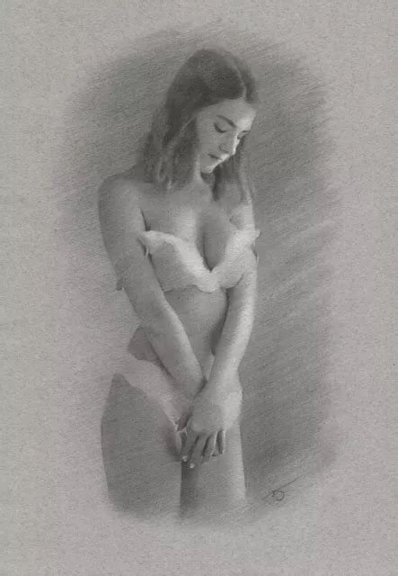 Female Nude Original Drawing Charcoal Art Naked Woman Lady Pin Up No