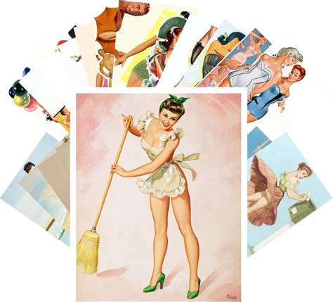 Pixiluv Pinup Postcard Pack 24pcs Sexy Girl Vintage Magazine Illustrations Office