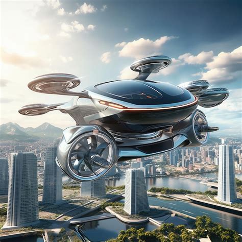 Premium Ai Image Futuristic Flying Car