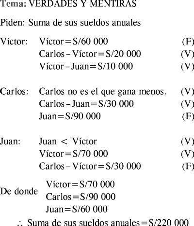 VERDADES Y MENTIRAS EJERCICIOS RESUELTOS PDF RAZONAMIENTO LÓGICO MATEMÁTICO
