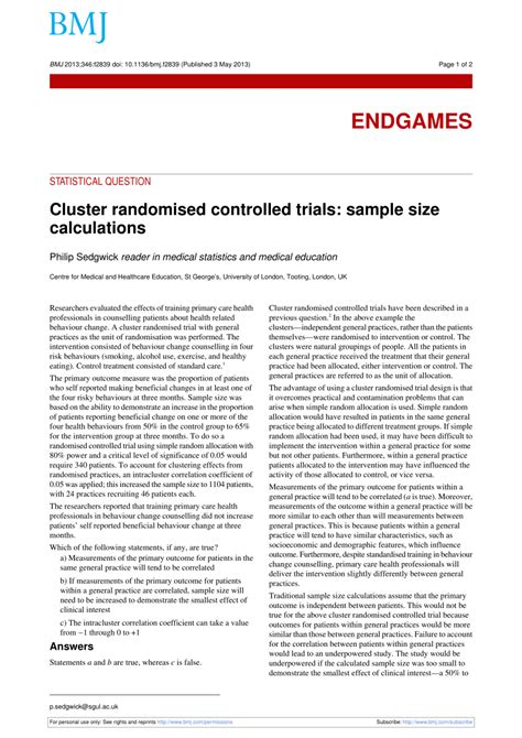 pdf cluster randomised controlled trials sample size calculations