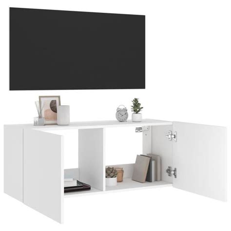 Drfeify Meuble TV mural avec lumières LED blanc 100x35x41 cm 112259