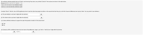 Solved Ten Randomly Selected People Took An IQ Test A And Chegg