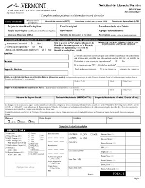 Completable En línea dmv vermont Solicitud para Licencia o Permiso No
