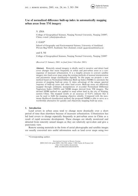 pdf use of normalized difference built up index in automatically mapping urban areas from tm
