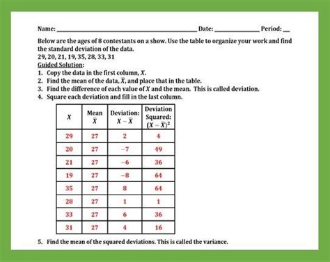 Calculating Standard Deviation Worksheet With Answers