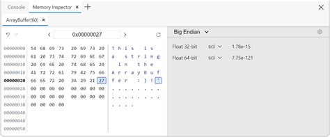 inspect a javascript arraybuffer with the memory inspector tool microsoft edge development