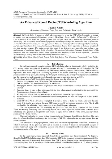 pdf an enhanced round robin cpu scheduling algorithm jayanti khatri
