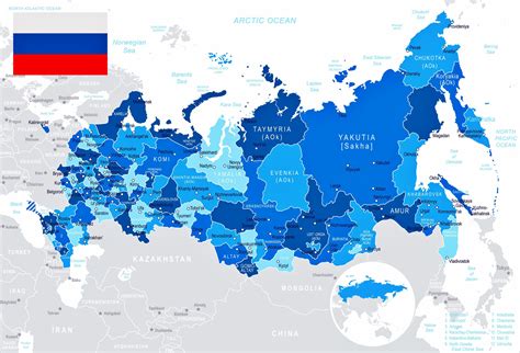 Detailed Regions Map Of Russia In Russian Russia