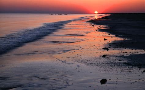 Wallpaper Sunlight Sunset Sea Shore Sand Reflection Beach